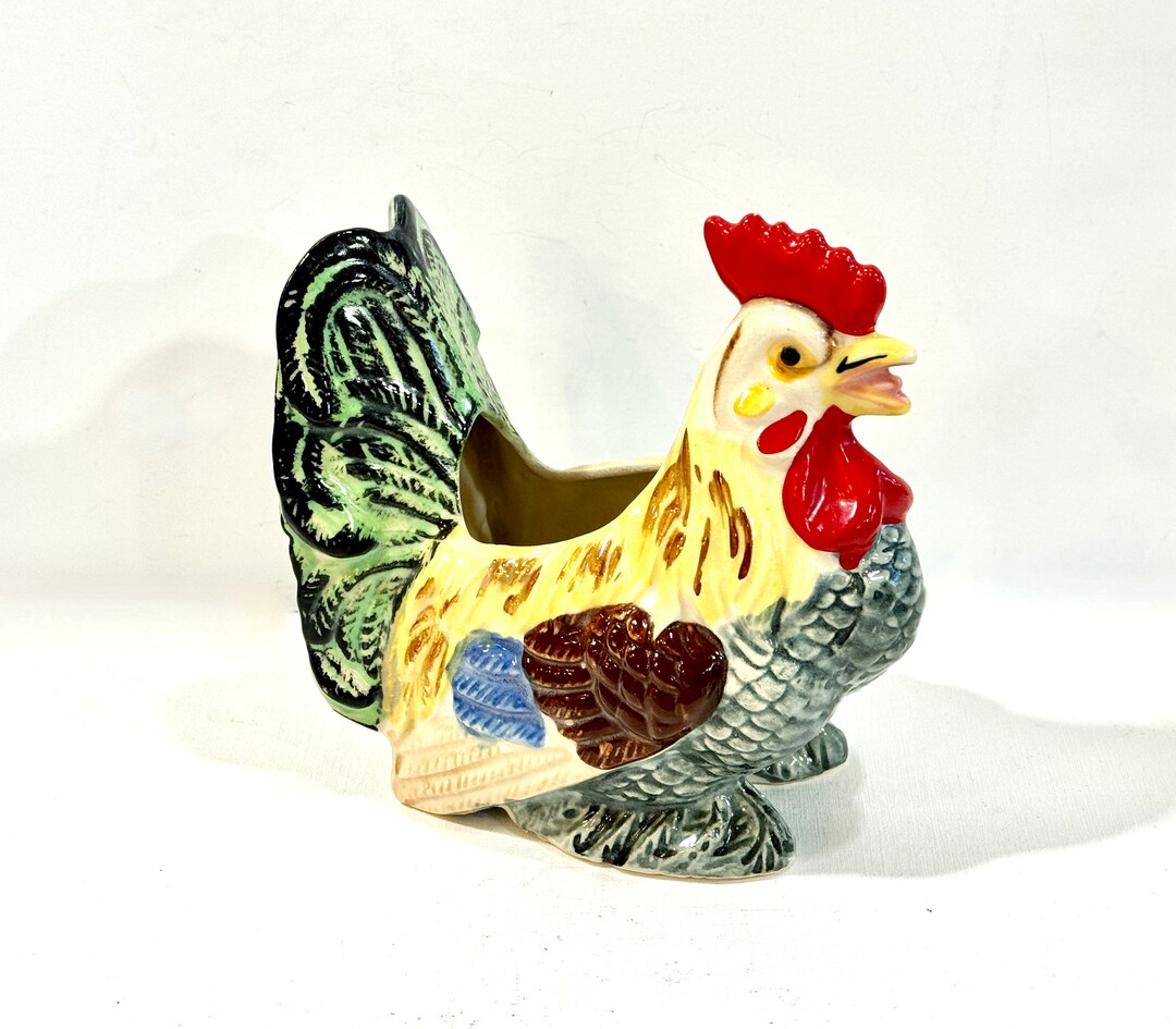 Vintage Rooster Planter, Ceramic Porcelain, Chicken Figurine, Farmhouse ...