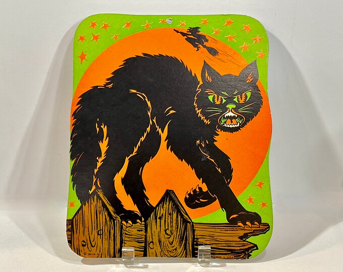 Vintage Halloween, Beistle USA, Black Cat, Fluorescent Orange, Die Cut ...