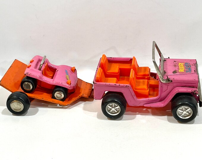 Vintage Buddy L, Buggy Hauler, Dune Buggy, Jeep With Trailer, Pink Jeep ...