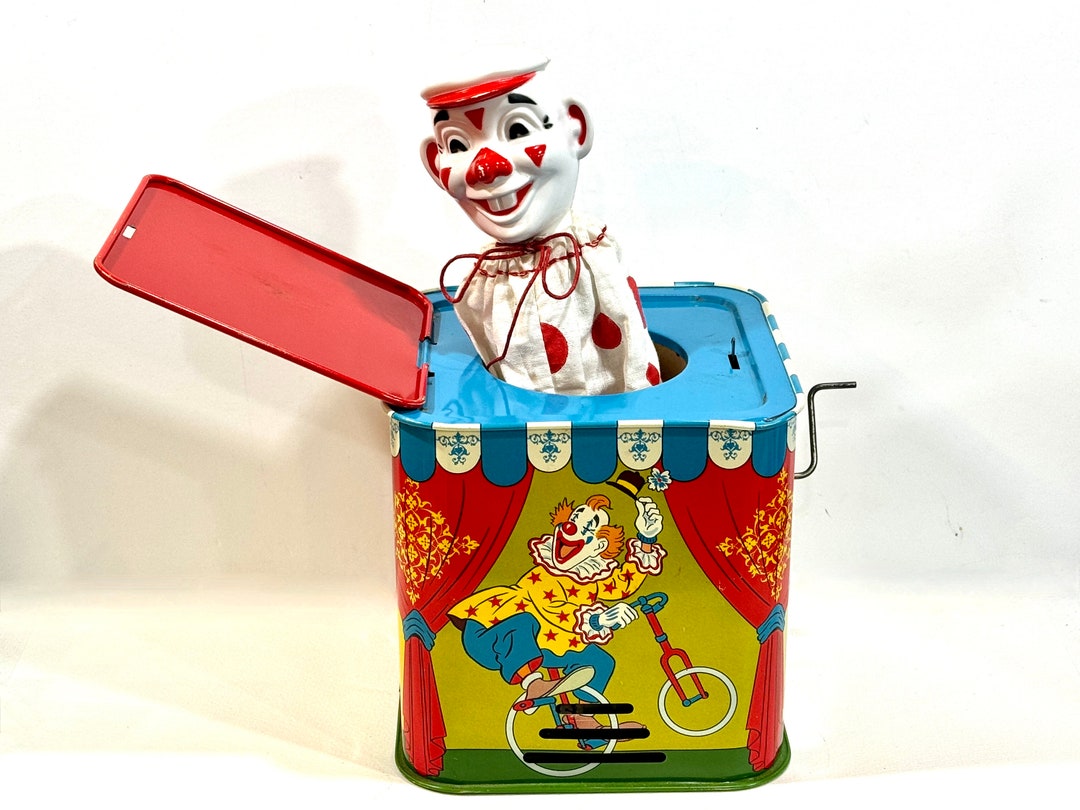 RARE Vintage Toy, Circus Clown, Jack in the Box, Mid Century 1950s Tin ...