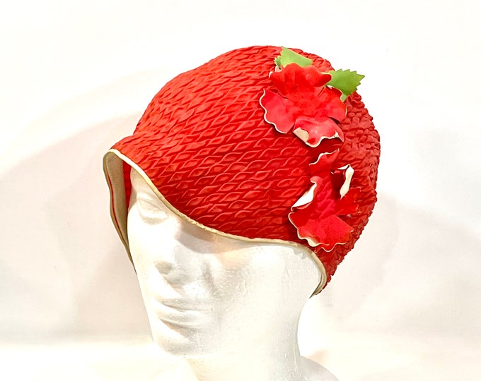 Vintage Swim Cap, Applied Flowers, Textured Design, 1950s Bathing Cap ...