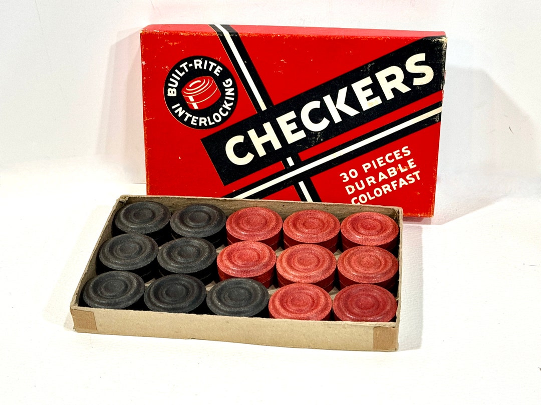 Vintage Game Pieces, Wooden Checkers, Original Box, Set of 30 ...