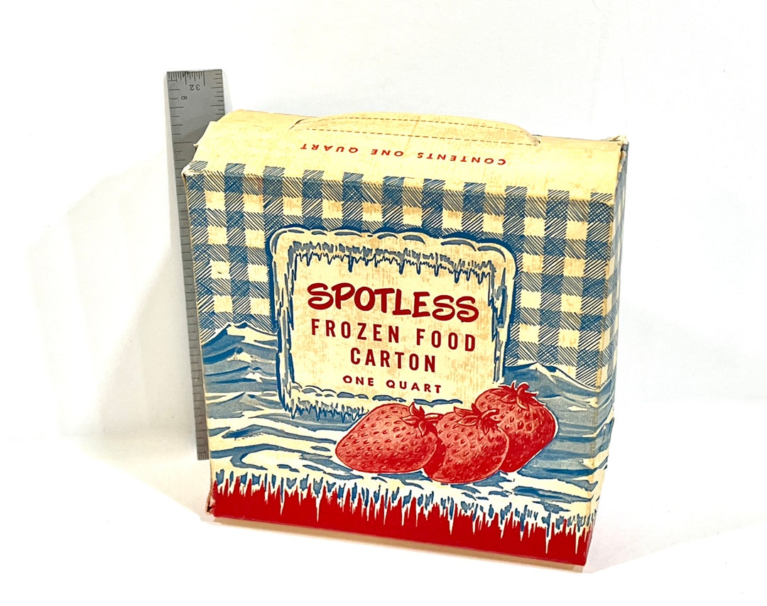 Vintage Kitchen, Frozen Food, Strawberry Carton, 1 Qt Box, Blue Gingham ...