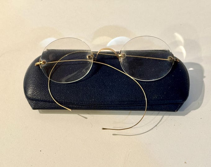 Antique Eyeglasses, Rimless Frame, Gold Filled, Original Case ...