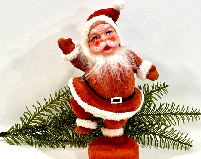 Vintage Christmas, Dancing Santa Flocked Santa, Hard Plastic ...