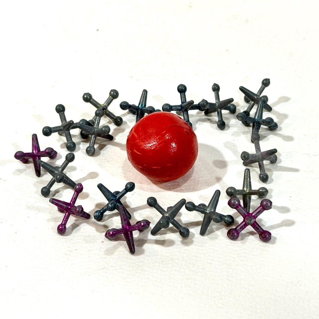 Vintage Game, Jacks and Ball, 18 Jacks Pieces, Red Ball, Mid Century ...