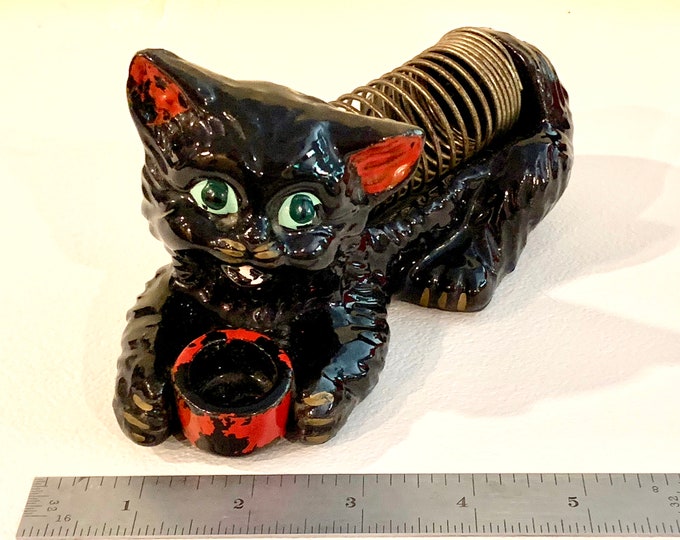 Vintage 1950's Cat Letter Holder, Pen Holder, Japan Red Ware, Black Cat ...