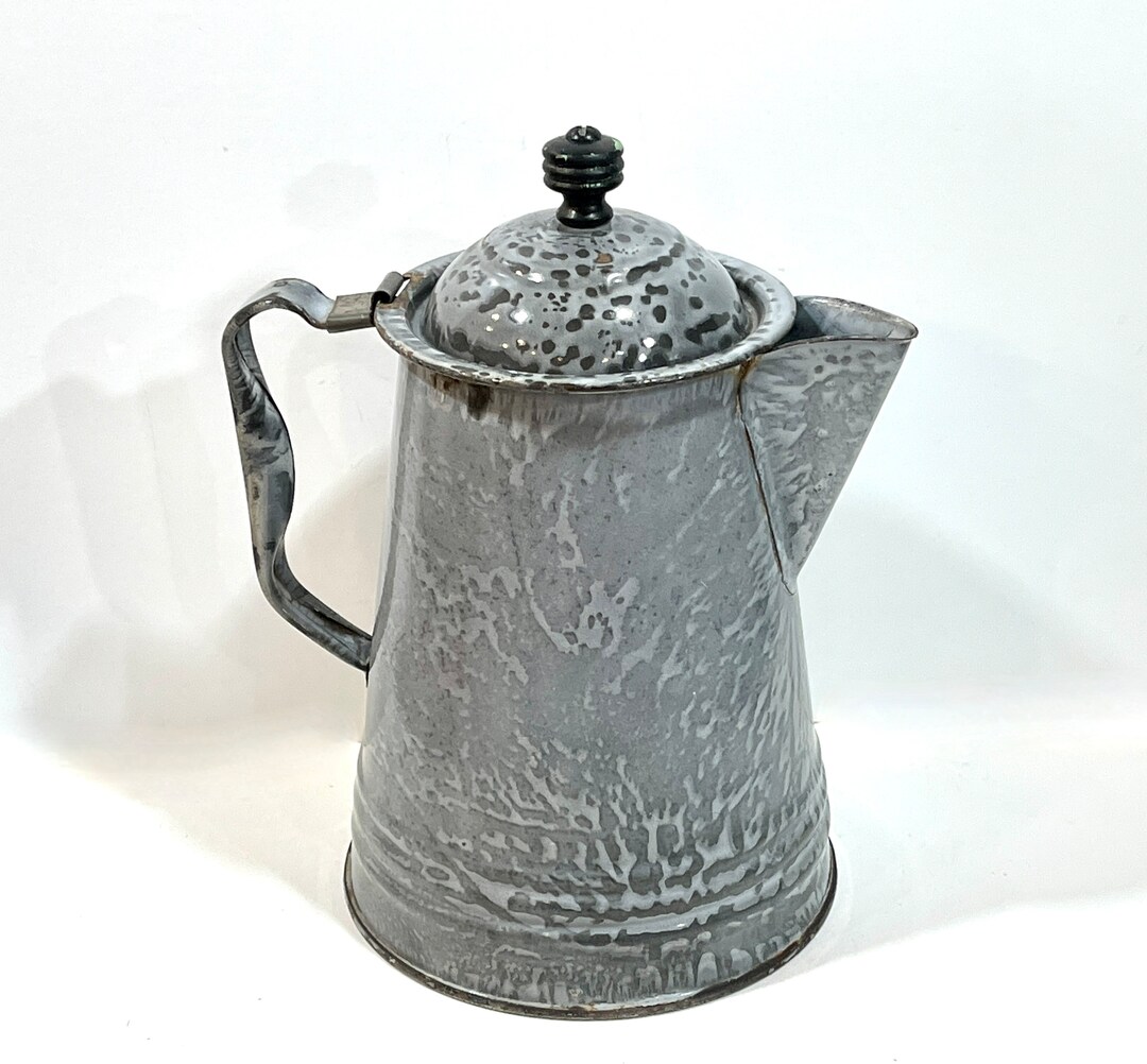 Vintage Enamel Ware, Coffee Pot, Gray Graniteware, Mid Century 1940s ...