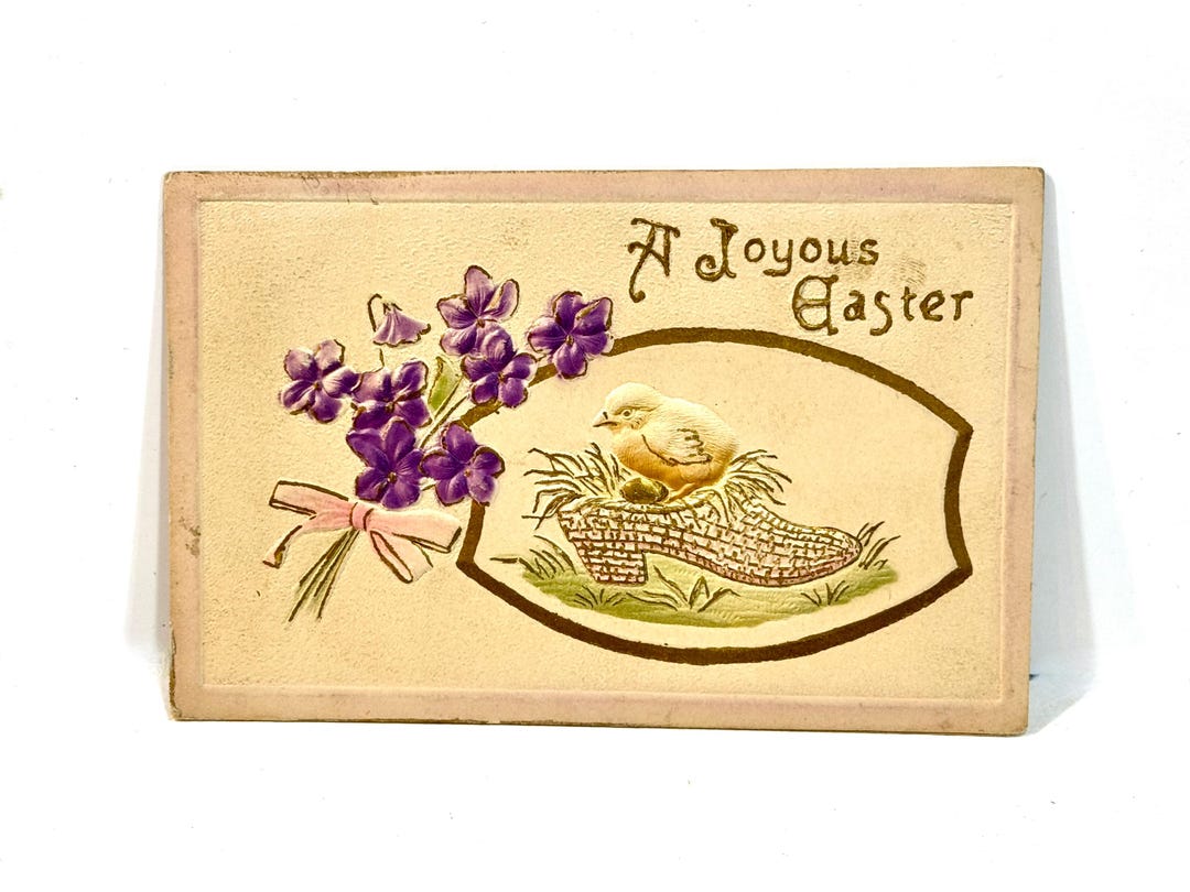 Antique Easter, Bas Relief Postcard, Baby Chick, Violets, Lady's Shoe ...