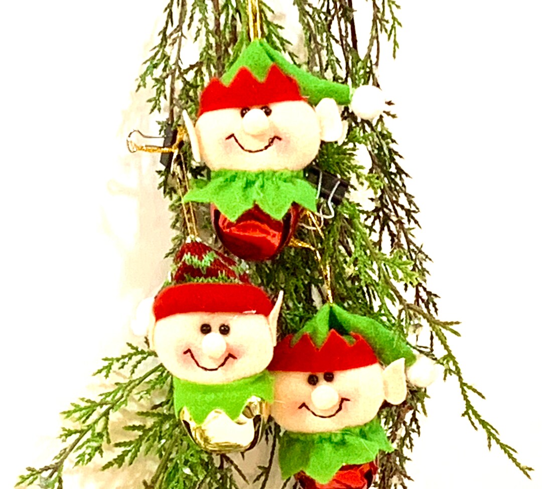 Vintage Christmas Elf, Pixie, Bell Ornaments, Retro Christmas, Felt ...