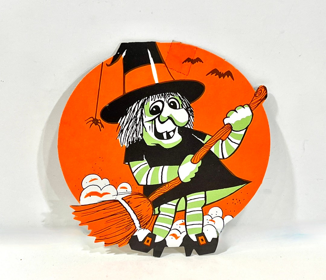 Vintage Halloween WITCH Sweeping BROOM Retro - Etsy