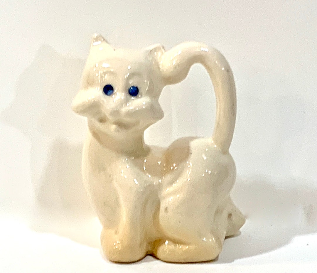 Funky Cat Figurine, Blue Rhinestone Eyes, Anthropomorphic Cat, Ceramic ...