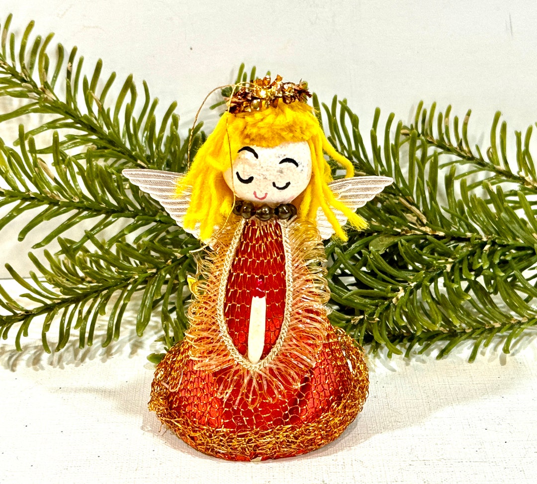 Vintage CHRISTMAS, Angel Ornament, Metallic Mesh, Spun Cotton, Dresden ...