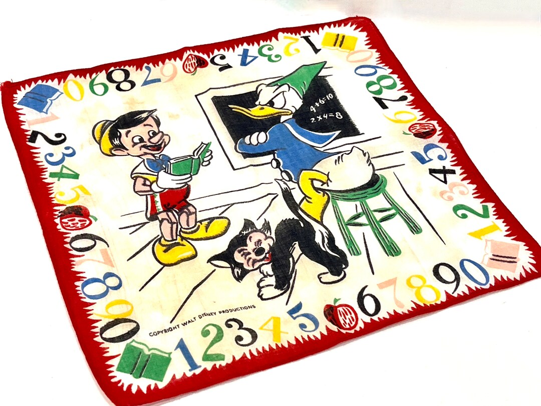 Vintage Walt Disney Productions Donald Duck Pinocchio Handkerchief, 8x8 ...