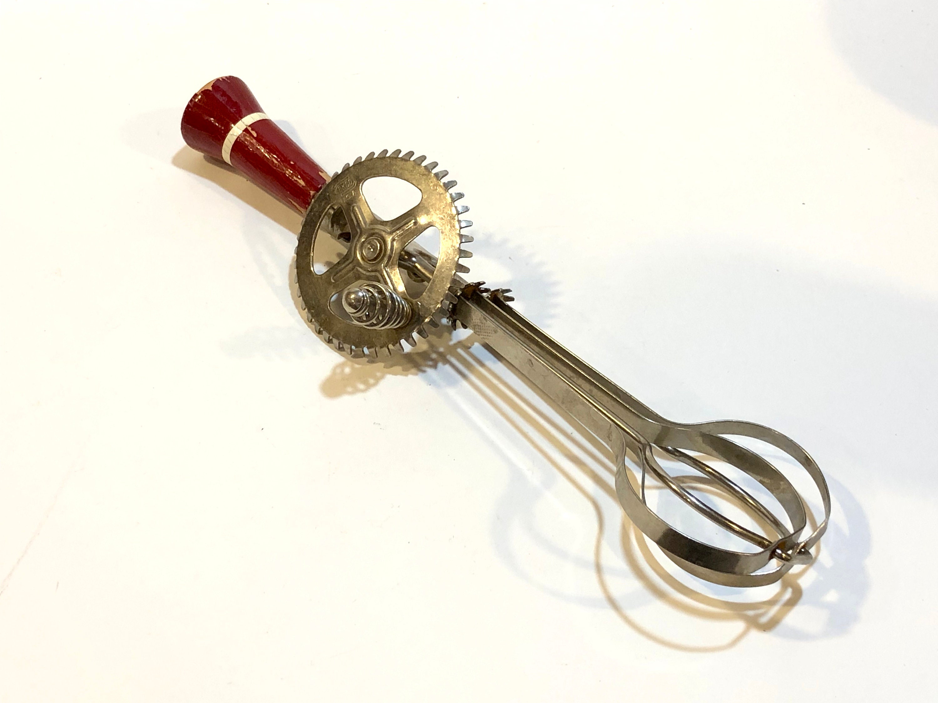 Vintage EKCO Hand Mixer Egg Beater Red Wood Handle Rotary | Etsy