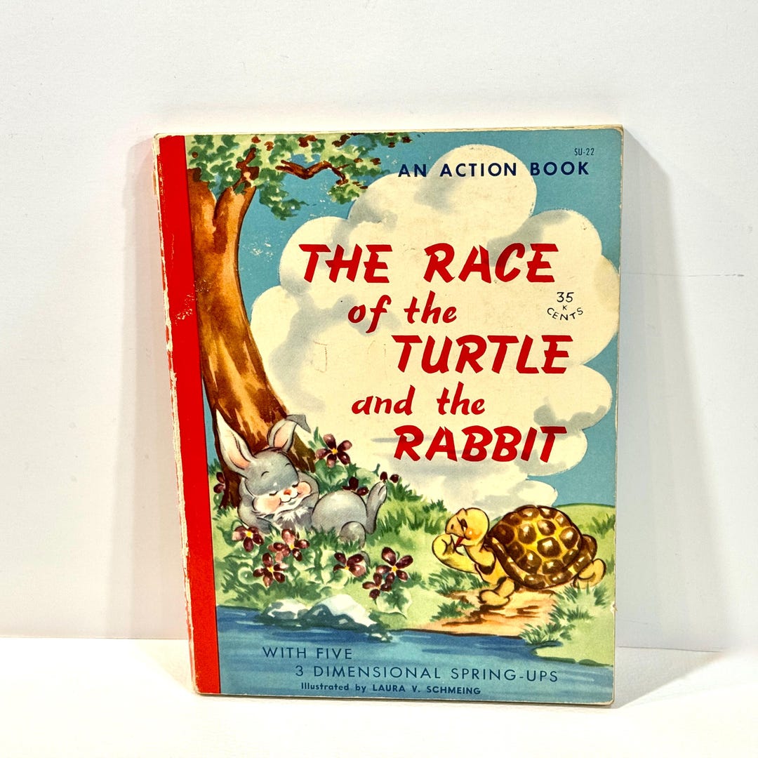 Vintage Storybook, Turtle and Rabbit Race, Action Book, Pop up Book, 5 ...