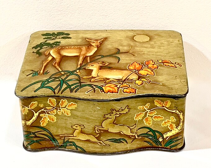 Vintage 1950s, Deer Fawn Tin, Woodland Scene, Metal Box, Mid Century ...