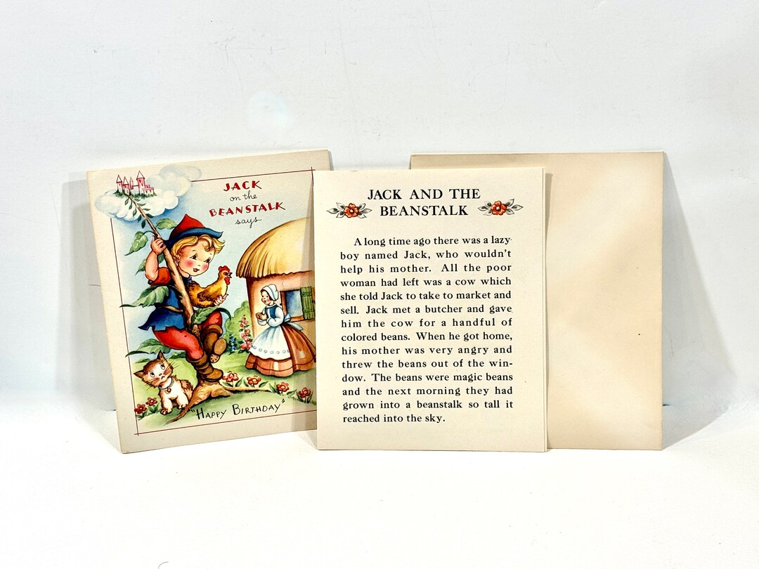Vintage Birthdaty Card, Jack Beanstalk, Fairytale, Story Card, Mid ...
