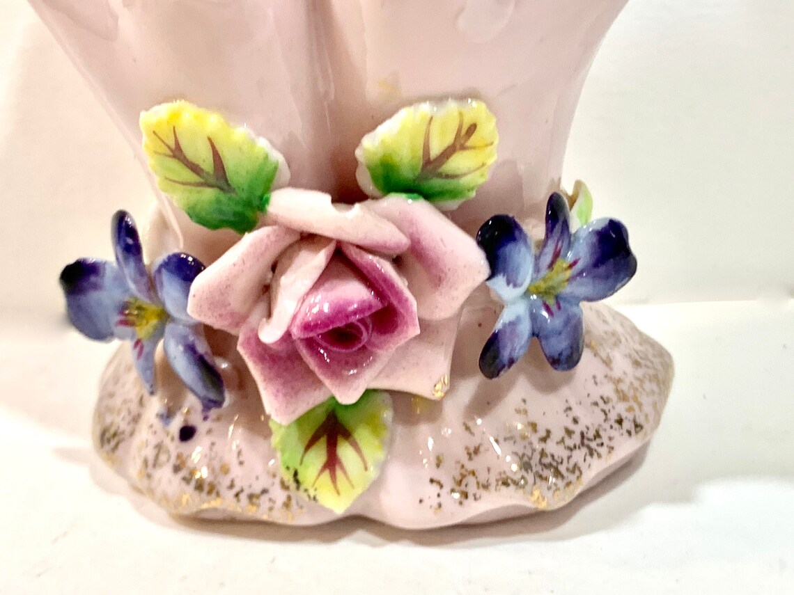 Vintage Lefton Hand Vase Porcelain Bisque Pink Roses Lefton - Etsy