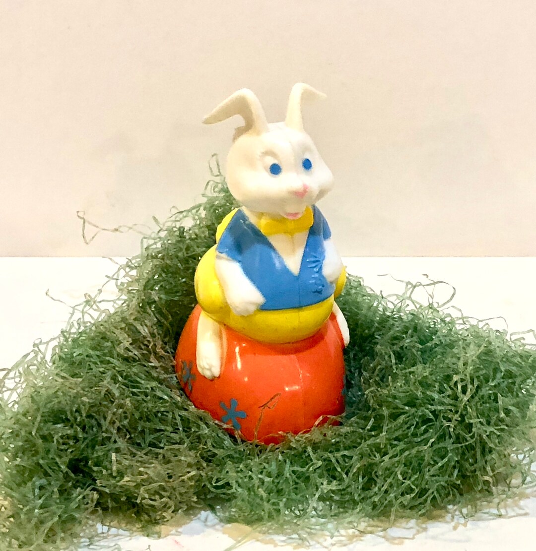 Vintage Easter Bunny Toy, Easter Unlimited, Hard Plastic, Bunnny on Egg ...