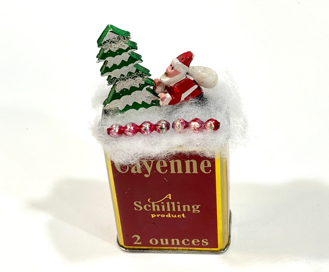 Vintage Spice Tin Christmas Art: Miniature Santa Assemblage Decor - Etsy