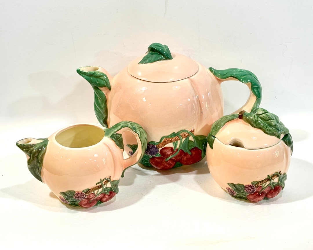Vintage Tea Set, 5 Piece, Cherry Shape Teapot, Sugar Bowl, Creamer W ...