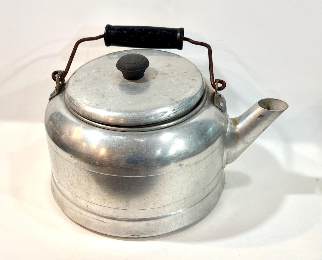 Vintage Kitchen, Tea Kettle, Sears Aluminum, Maid of Honor, Black Wood ...