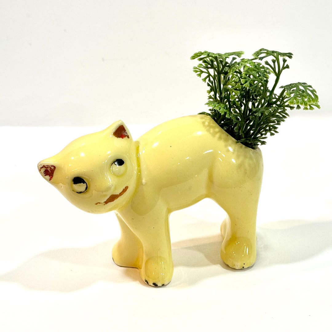 Vintage Mccoy Planter, Stretch Cat, Yellow Ceramic, Figural Planter ...