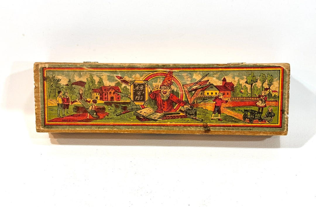 Vintage Pencil Box, Wooden Box, Childs Pencil Box, Hinged Lid, Brass ...