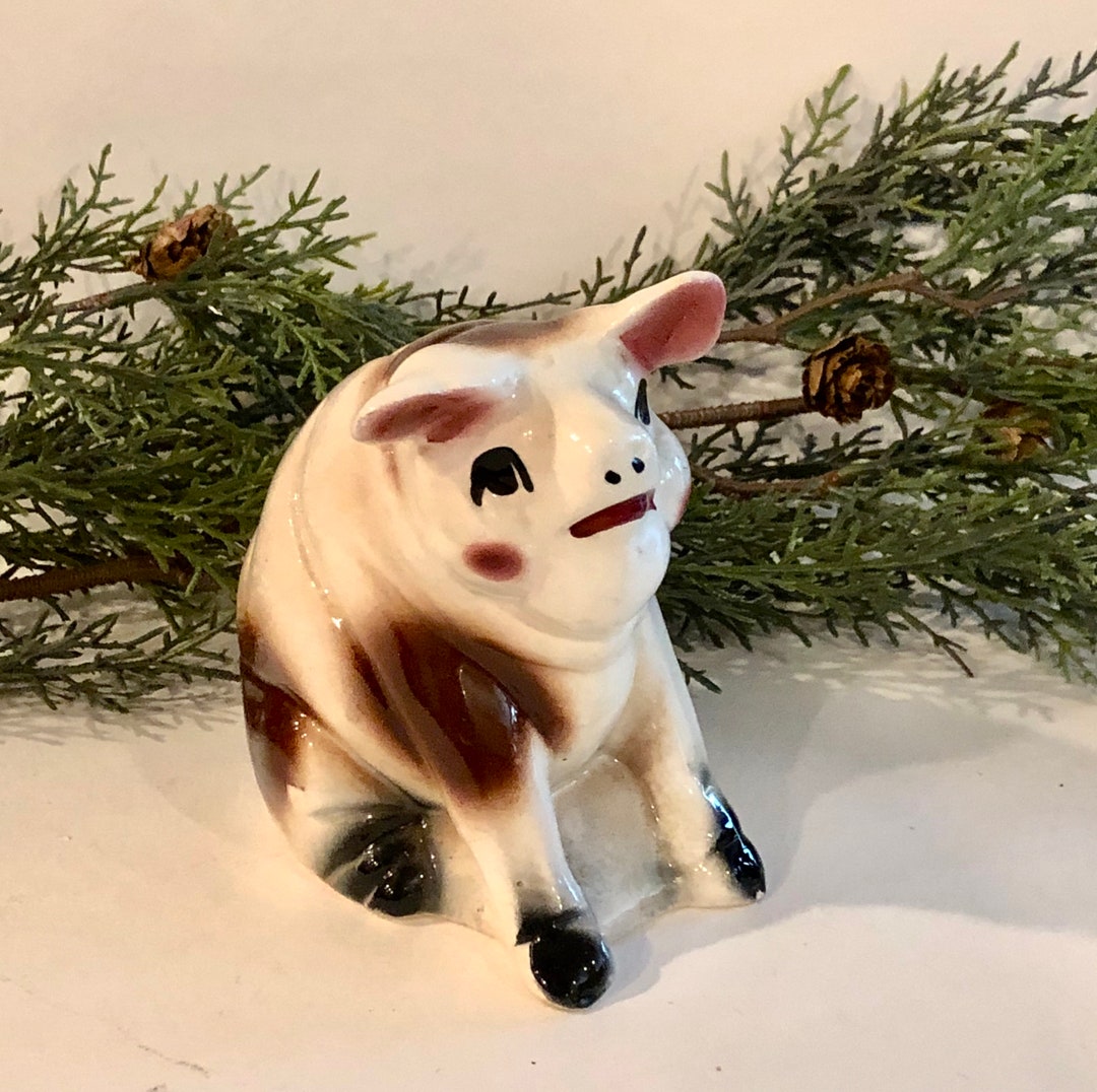 Vintage Sitting Pig, Piggy Bank, Ceramic Pig, Coin Bank, Spotted Pig ...