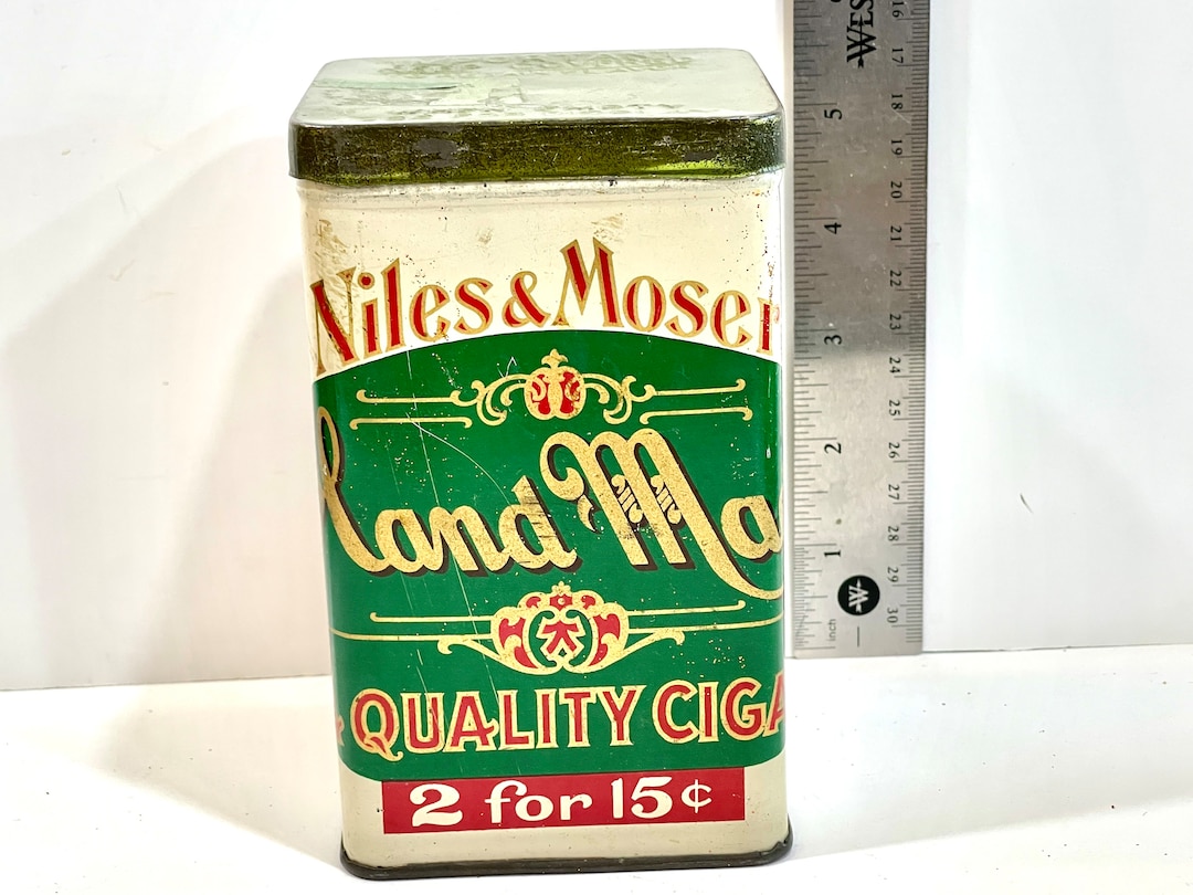 Vintage Cigar Tin, Mid Century 1950s, Niles and Moser, Square Tin With ...