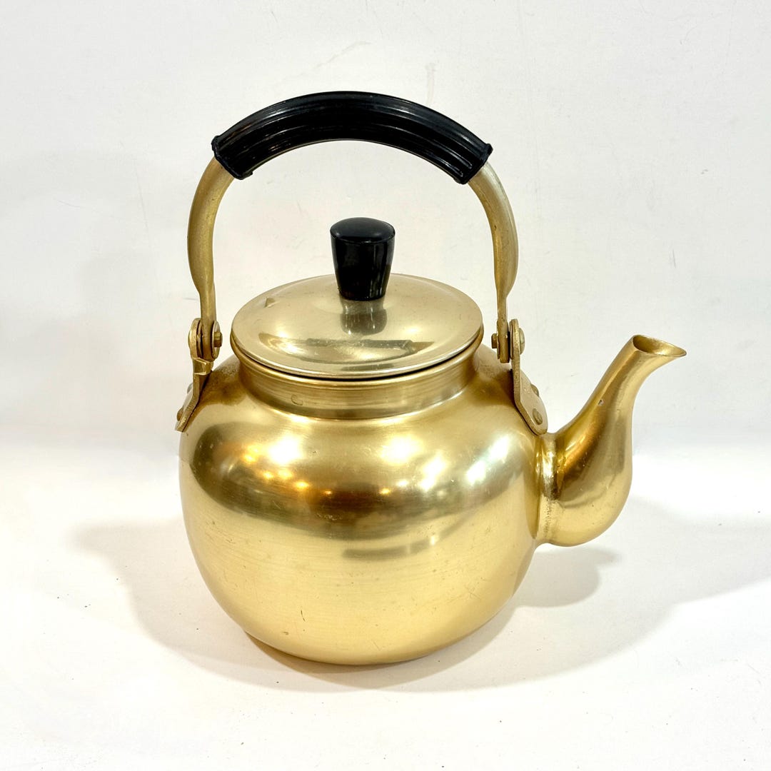 Vintage Kitchen, Aluminum Teapot, Gold Tone Metal, One Quart, Anodized ...