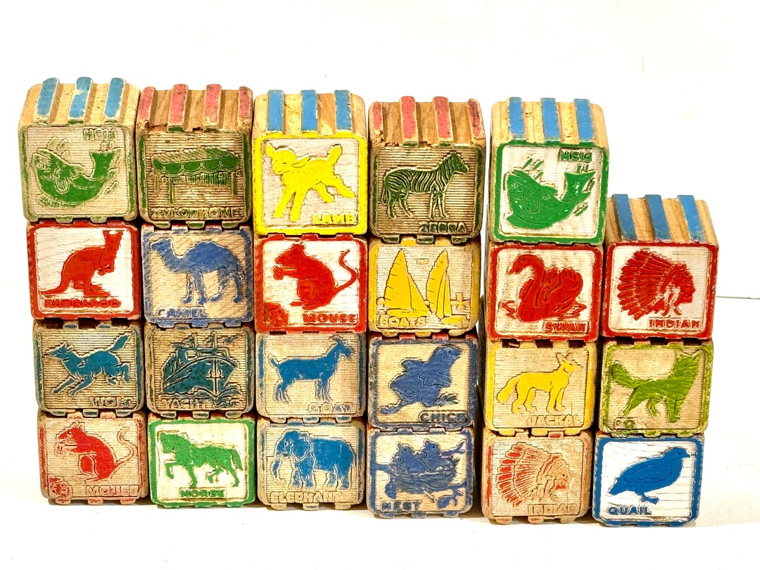 Vintage Toy, Alphabet Wooden Blocks, Childrens Blocks, Lot of 23 ...