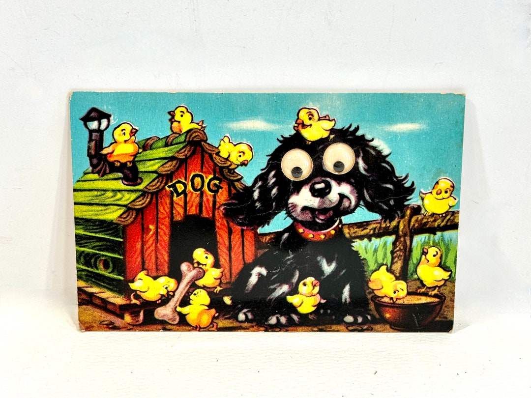 Vintage Squeaker Postcard: Dog & Chicks, Wiggly Eyes - 1950s Japan - Etsy