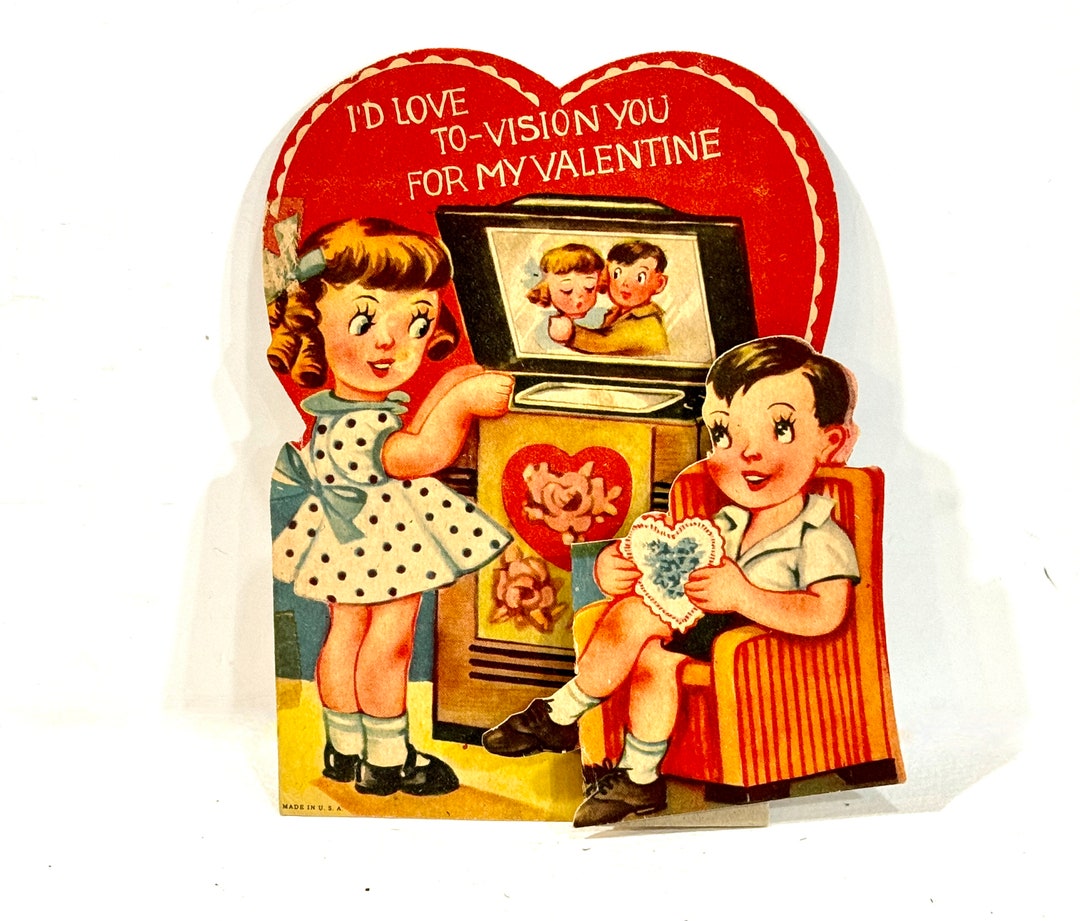Vintage Valentine, TV Boy and Girl, Fold Out Card, Die Cut Card ...