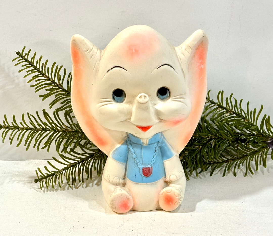 Vintage Baby Toy, Squeaky Toy, Googly Eye Elephant, Pink and Blue, Soft ...