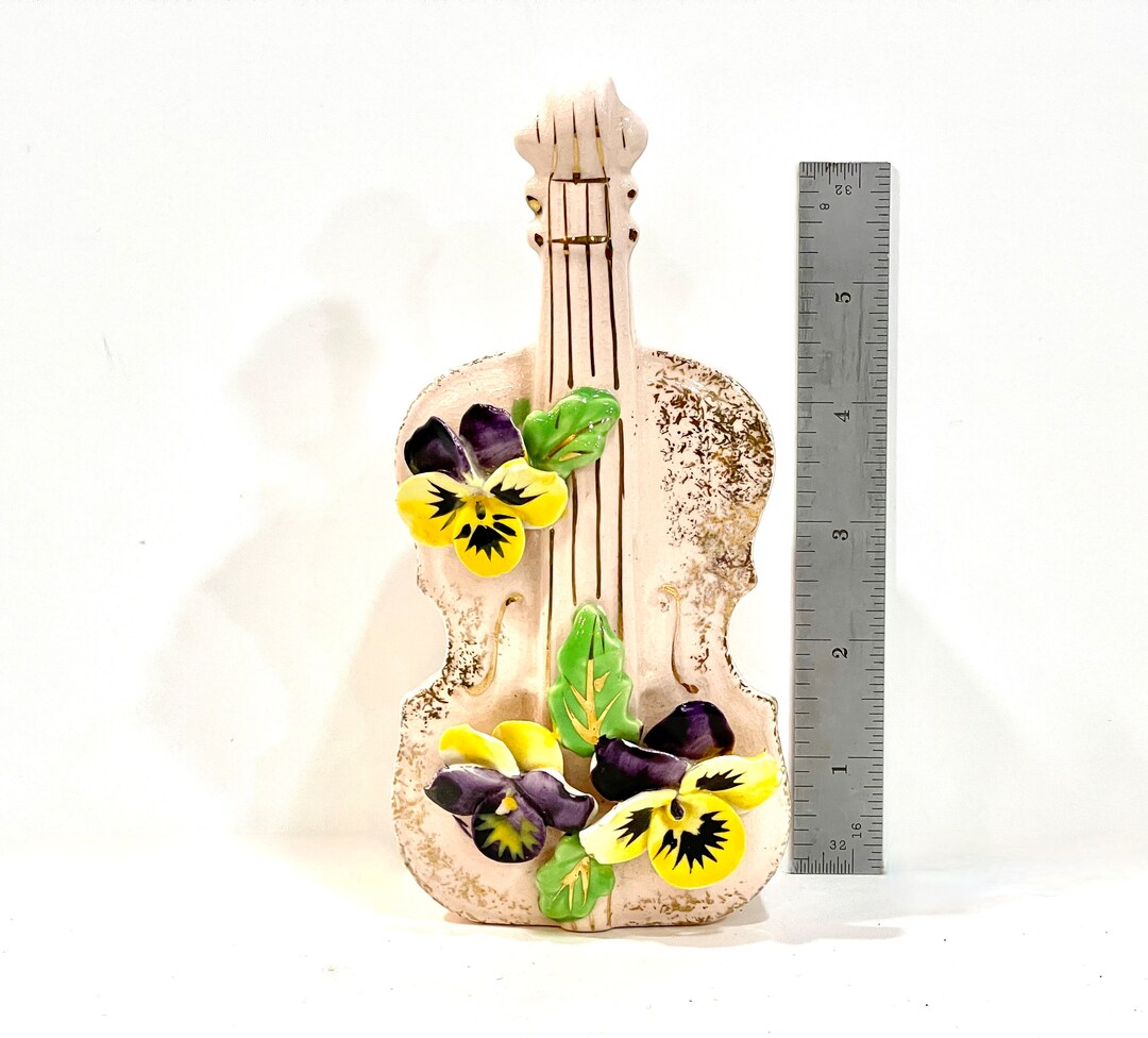 Vintage Violin, Cello Ceramic Vase, 7 Inches, Wall Pocket, Hand Painted ...