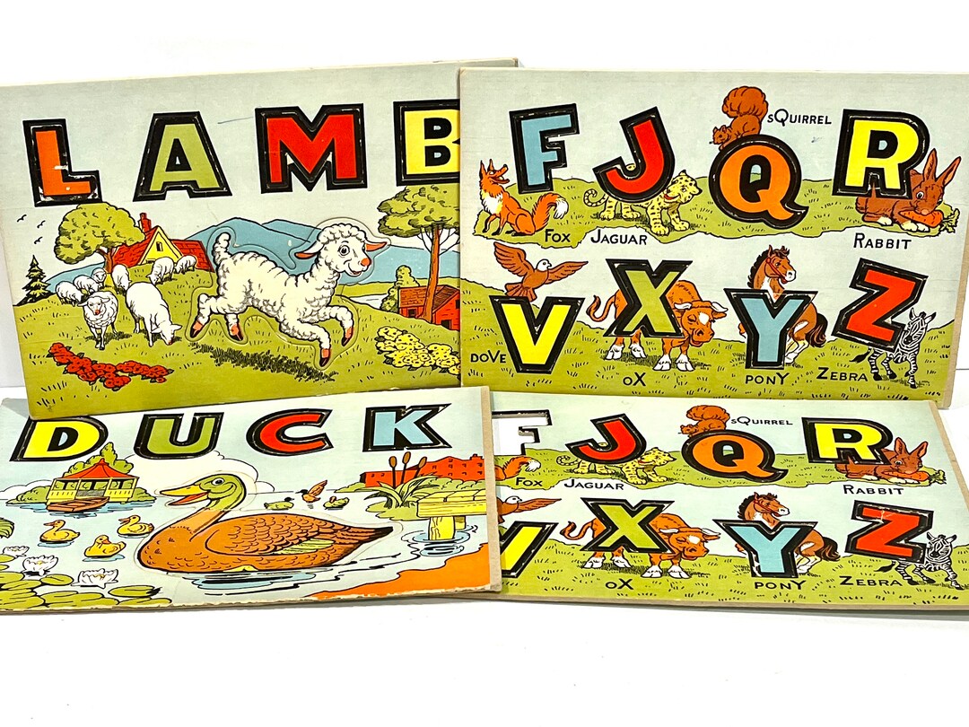 Vintage Childrens Puzzles, Alphabet Letters, Farm Animas, 4 Puzzles ...