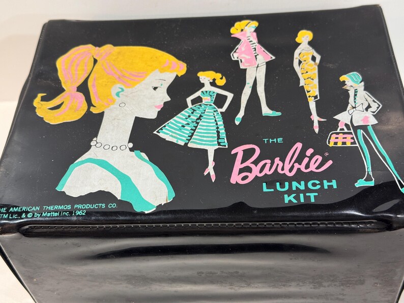 Collectible Barbie Lunch Set, Black Vinyl Lunchbox, Original Thermos ...