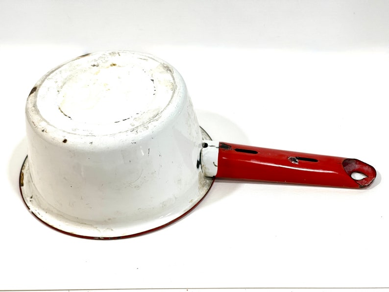 Vintage Enamelware Red and White Pan With Handle 1950's - Etsy
