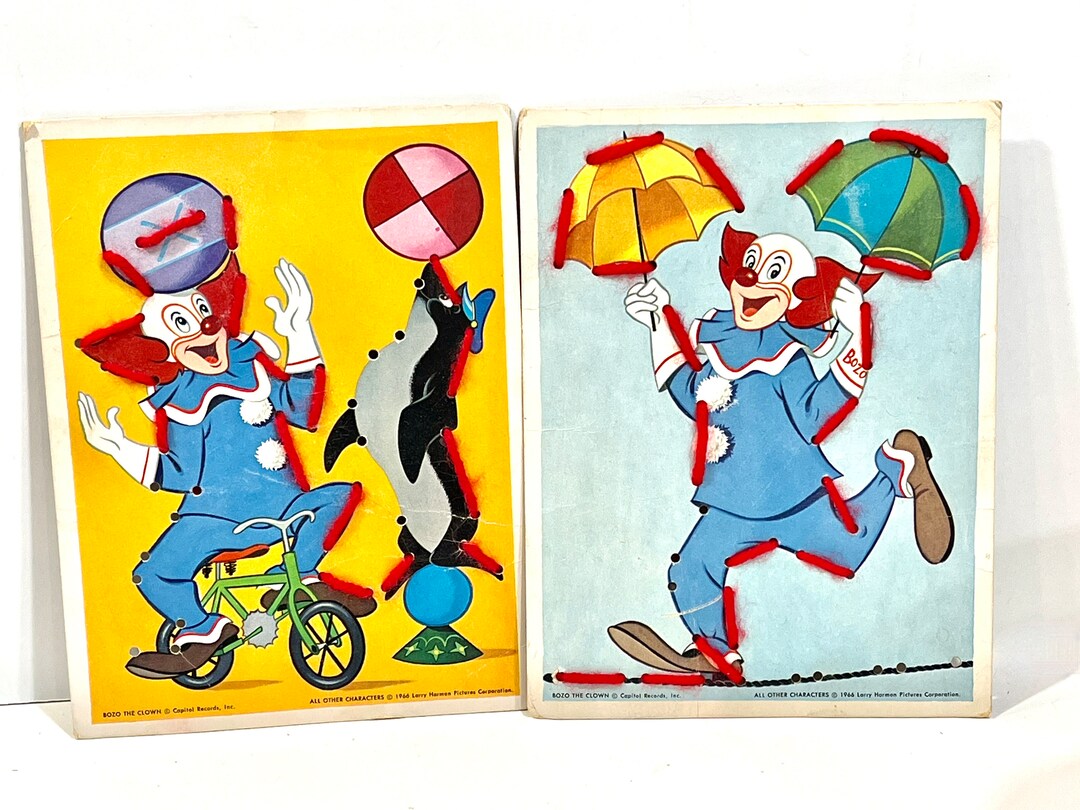 Bozo the Clown, 2 Sewing Cards, Lacing Cards, Clown Collector, Larry ...