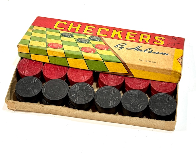 Vintage Game Pieces, Halsam Checkers, Original Box, Wooden Checkers ...