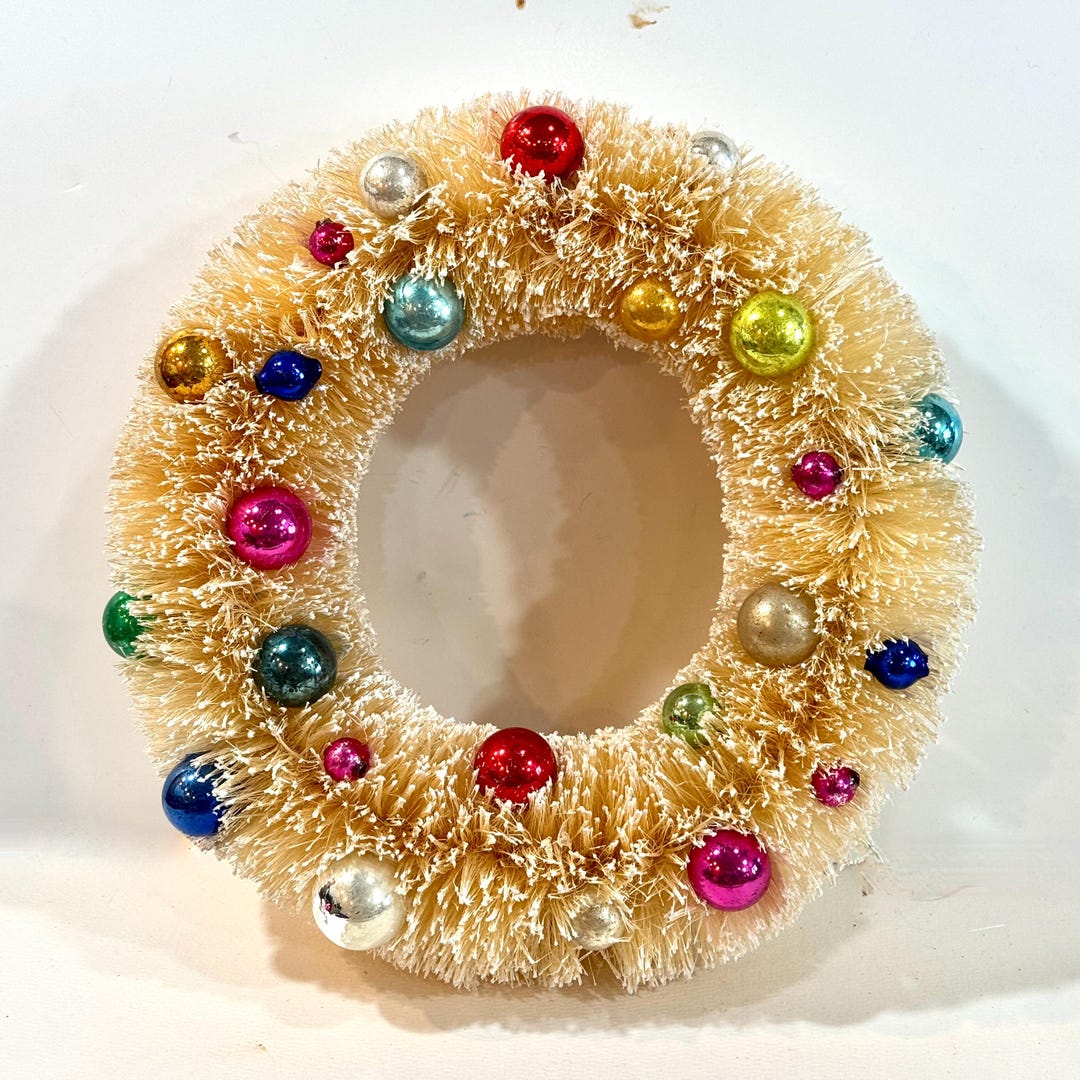 Vintage Christmas, White Bottle Brush Wreath, 10 Inches, Mercury Glass ...