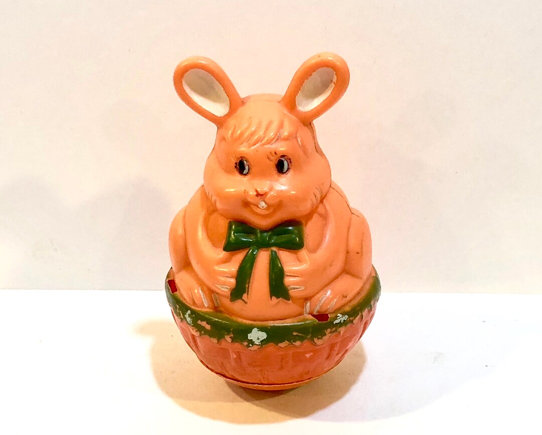 Vintage Roly Poly Bunny Rabbit, Pink Plastic Bunny, Marked Hong Kong ...