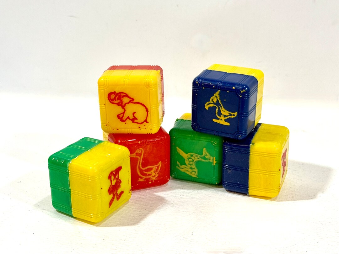 Vintage Toys, Baby Blocks, 6 Hard Plastic Blocks, Rattle Blocks, Animal ...