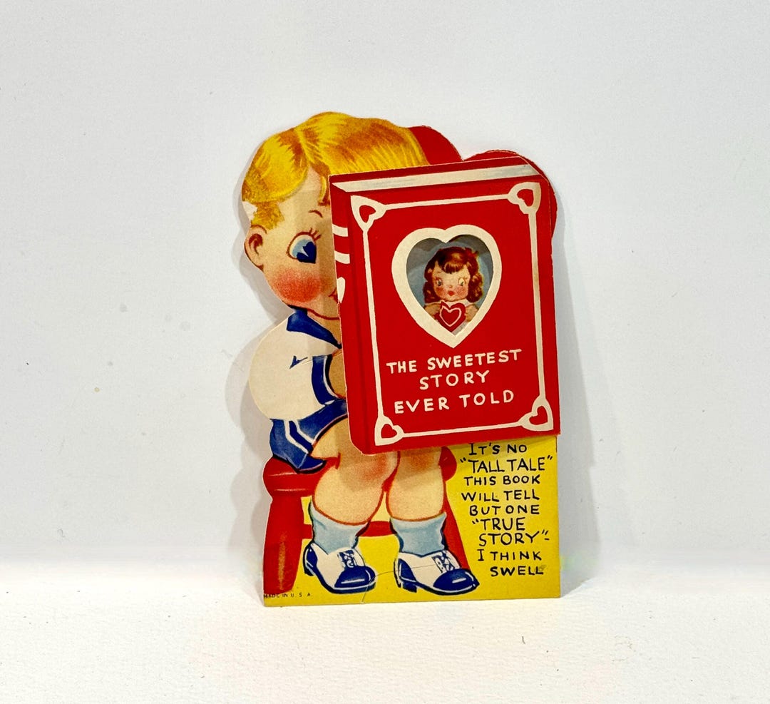 Vintage Valentine Card, Girl and Boy, Storybook, Die Cut Fold Out ...