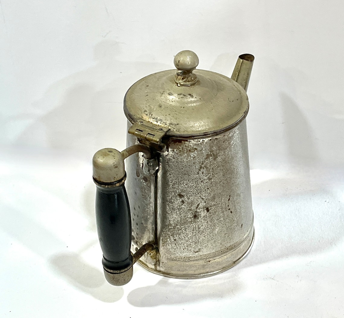 Vintage Kitchen Metal Coffee Pot Hinged Lid Wood Handle Mid - Etsy
