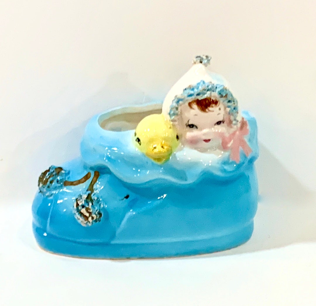 Vintage Baby Planter, Yellow Duck, Sweet Baby, Blue Bootie, Nursery ...