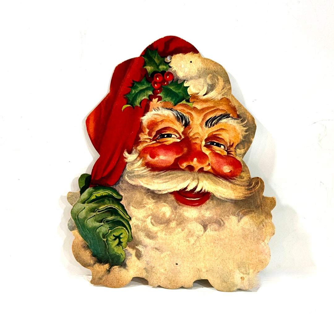 Vintage Santa Face, Die Cut Cardboard, Color Litho, St. Nick, Christmas ...