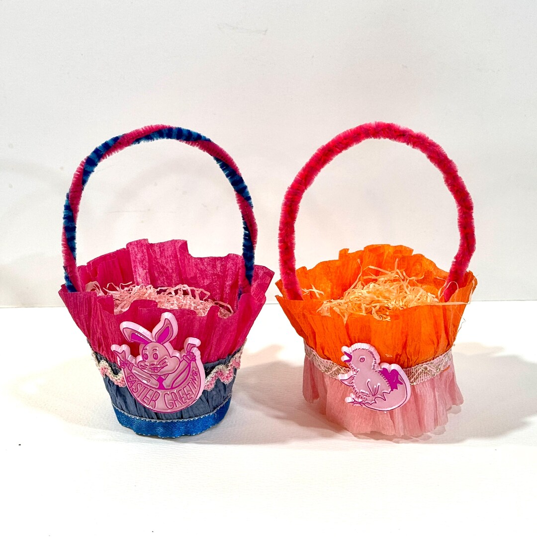 Vintage Easter, 2 Party Baskets, Table Favors, Crepe Paper, Nut Cups ...
